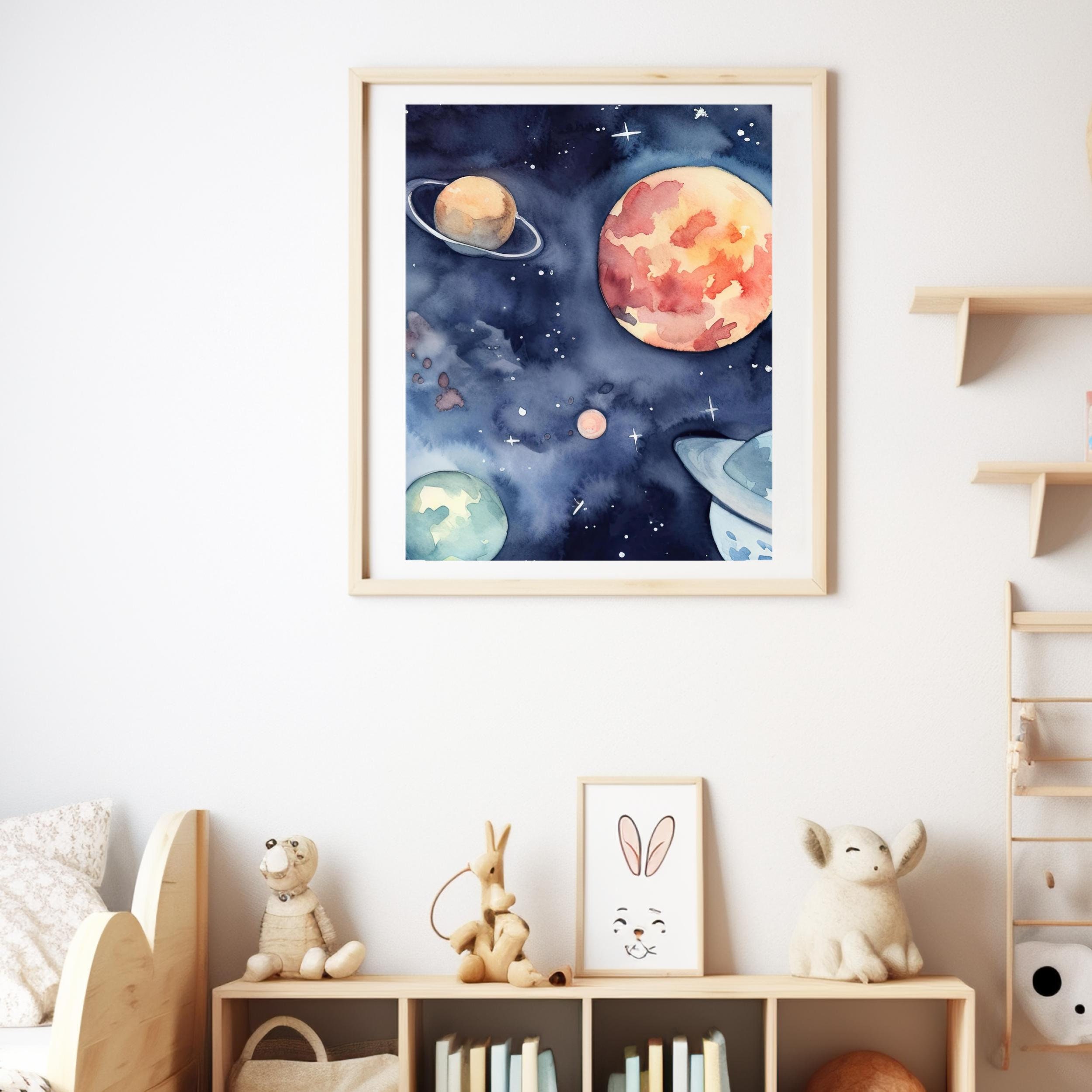 Space Watercolor Art Prints Set of 3, Children's Wall Art Decor ...