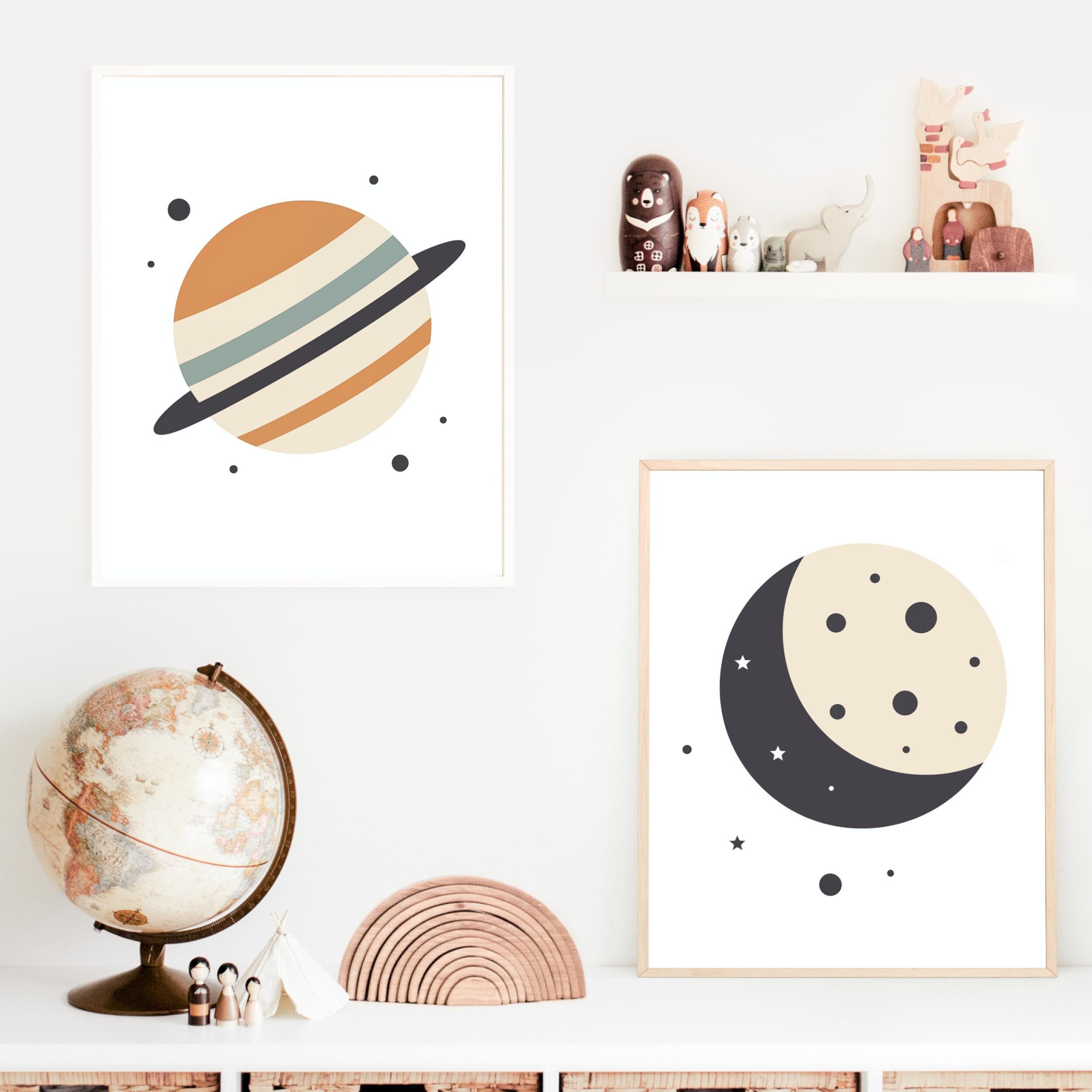 Set of 3 Outer Space Prints, Rocket Ship, Moon Print, Space Posters ...