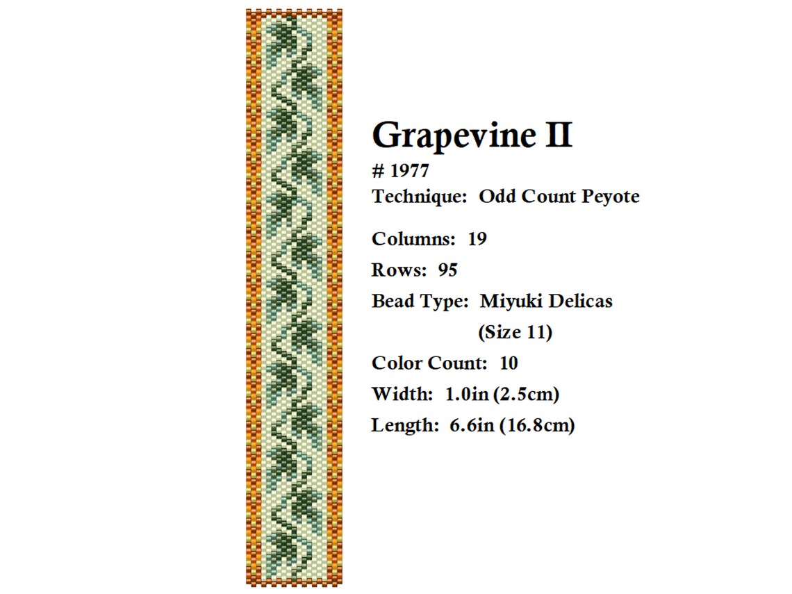 Grapevine II – Peyote Bracelet Pattern Peyote Odd Count Miyuki Delica 11 Instant Download PDF ...