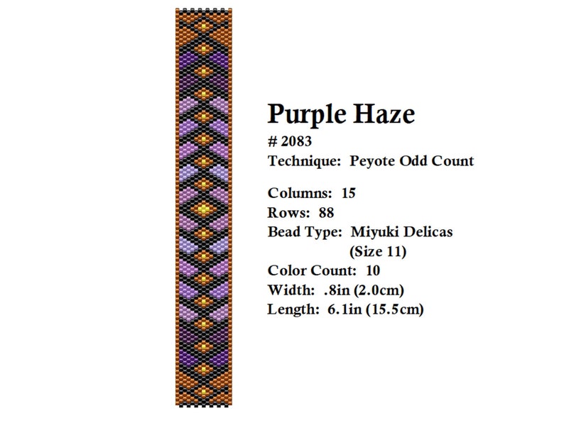 Purple Haze – Peyote Bracelet Pattern Peyote Odd Count Miyuki Delica 11 ...