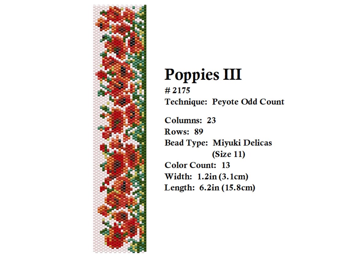 Poppies III – Peyote Bracelet Pattern Seed Bead Bracelet Pattern Floral ...