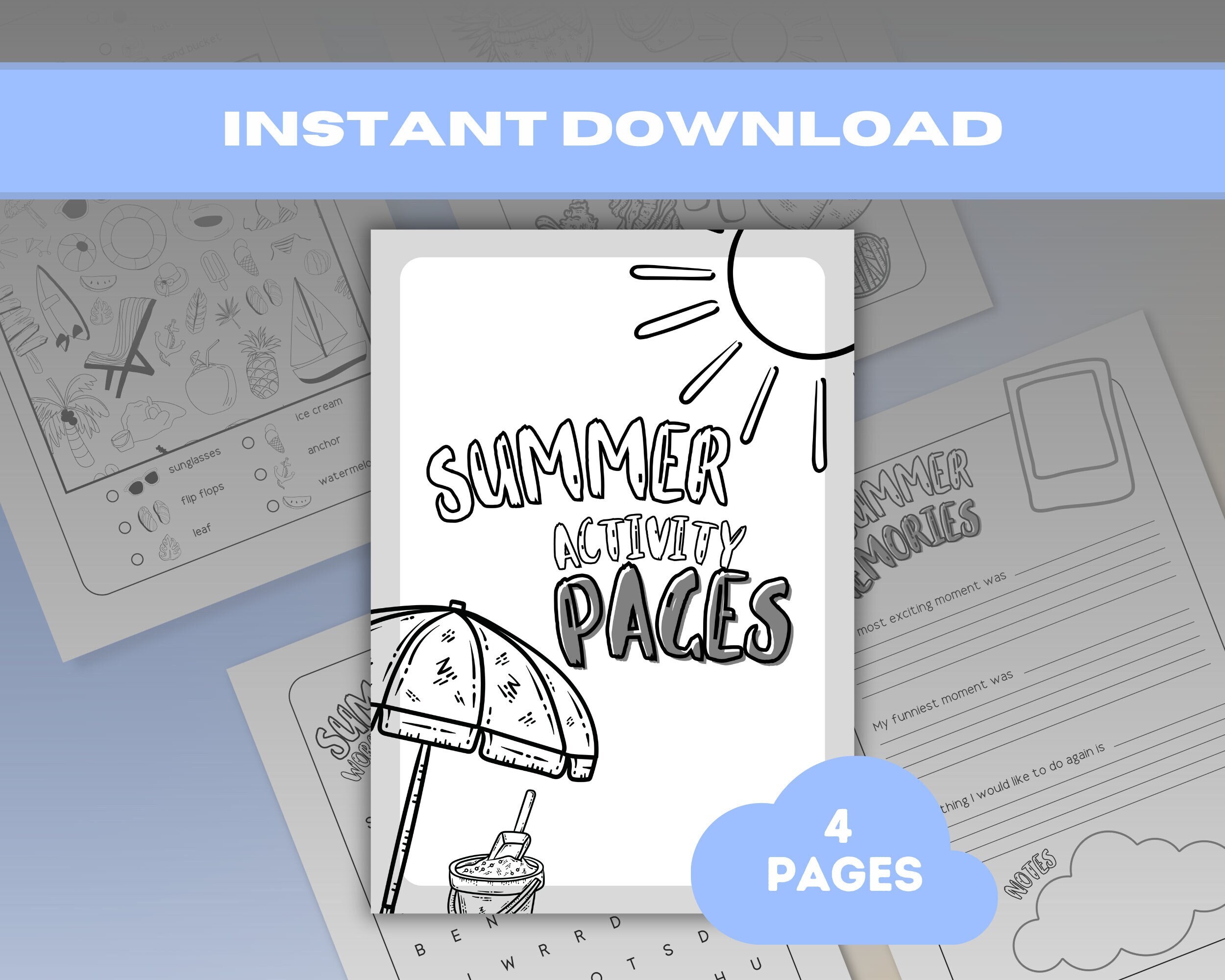 PRİNTABLE Summer Activity Pages for Kids Summer Ideas for - Etsy