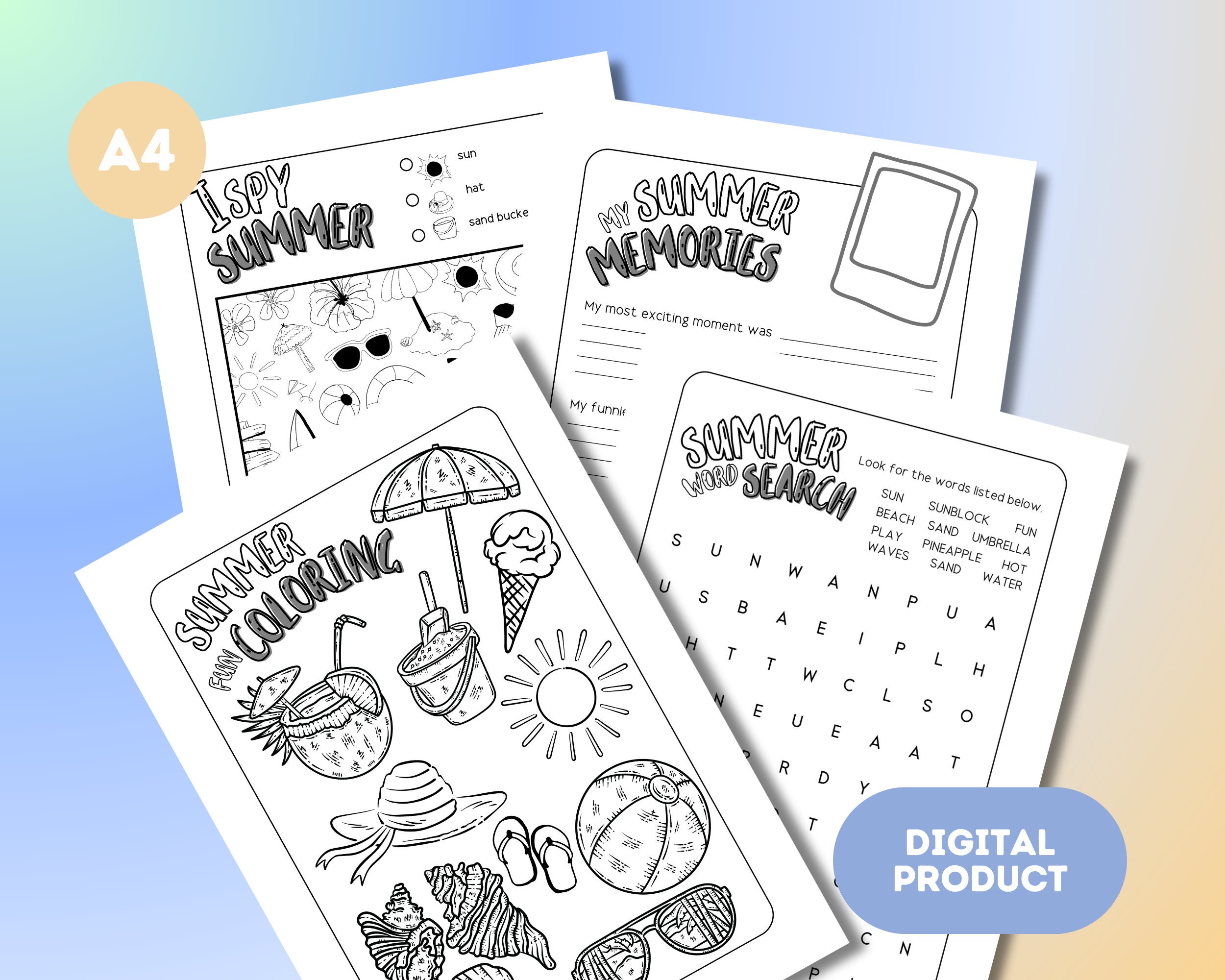 PRİNTABLE Summer Activity Pages for Kids Summer Ideas for - Etsy