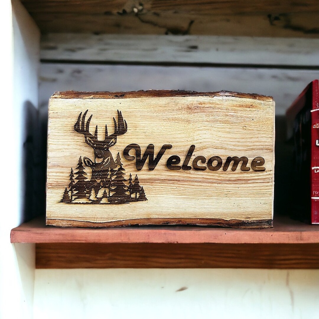 Live Edge Deer Welcome Sign - Etsy