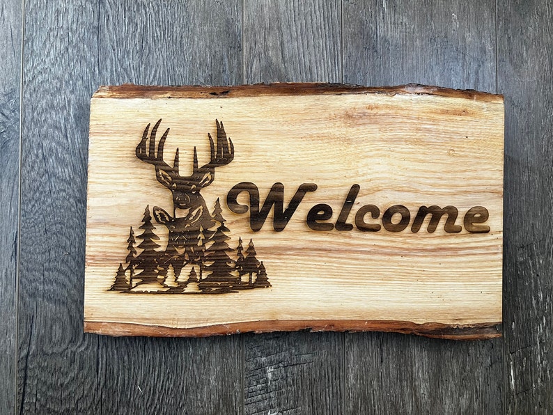 Live Edge Deer Welcome Sign - Etsy