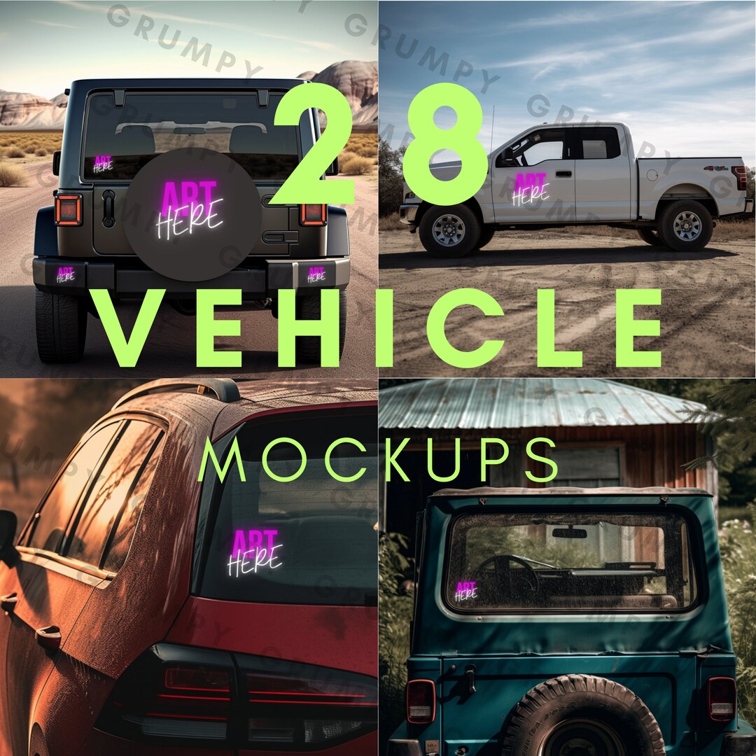 Car Decal Mockup of Back Window, Side Window, Spare Tire, Bumper Stock ...