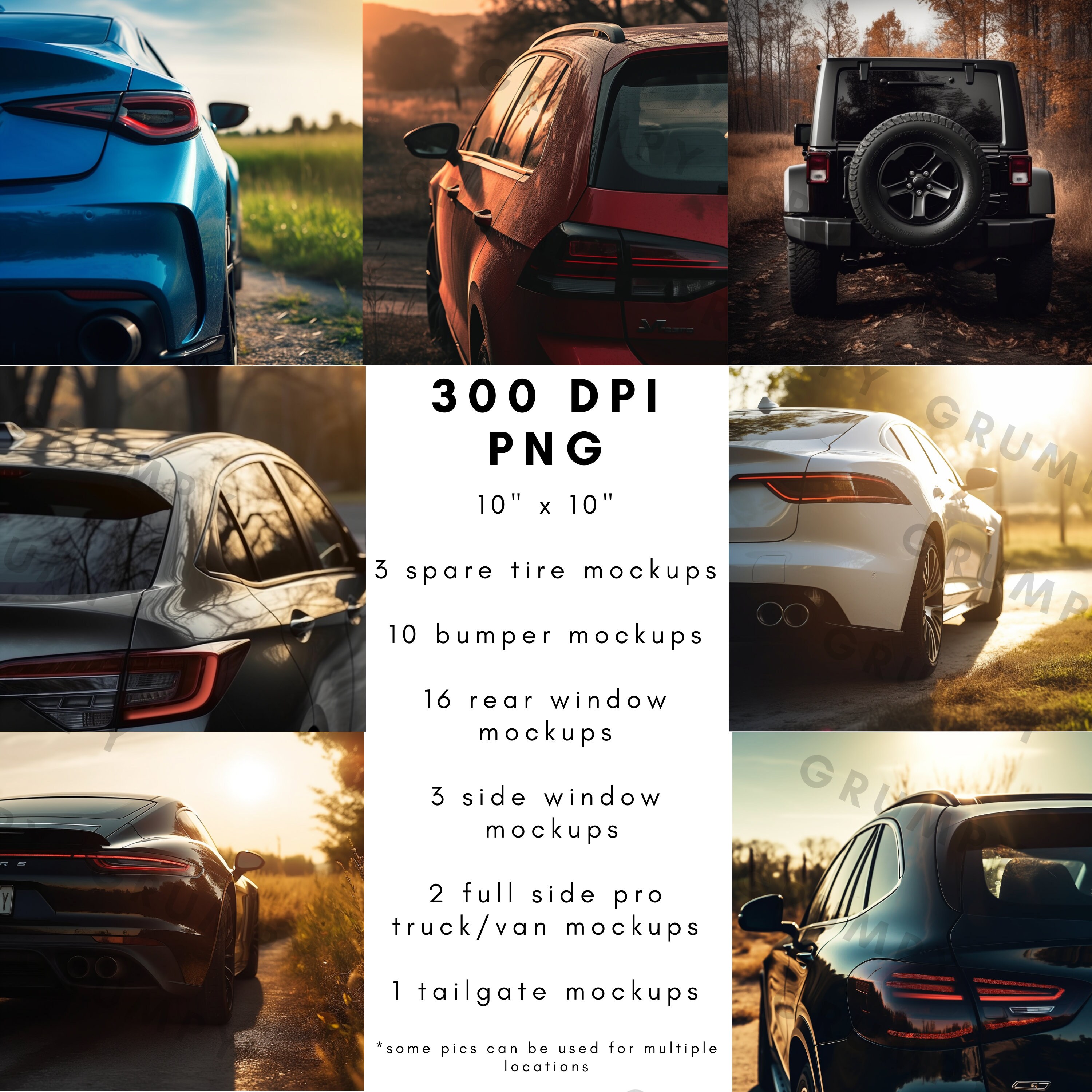 Car Decal Mockup of Back Window, Side Window, Spare Tire, Bumper Stock ...