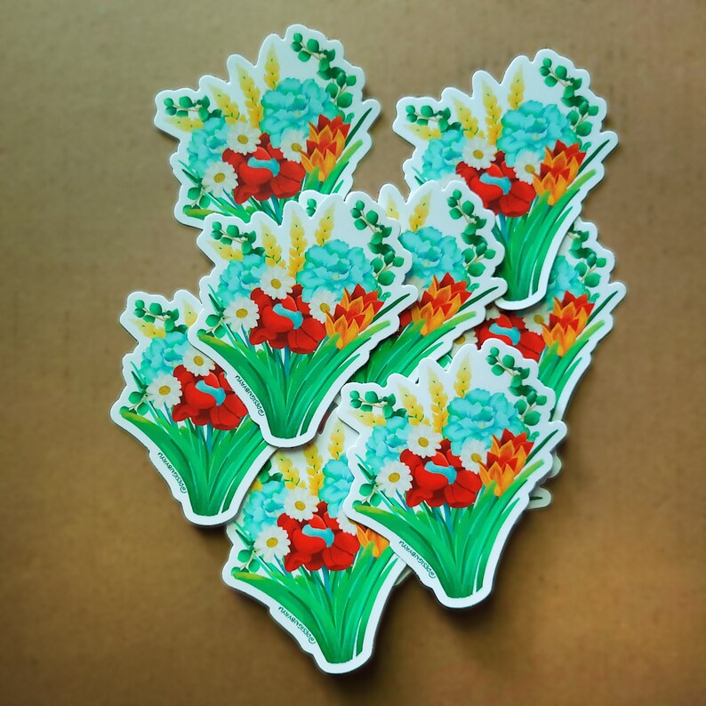 Flower Bouquet Illustration Sticker - Etsy