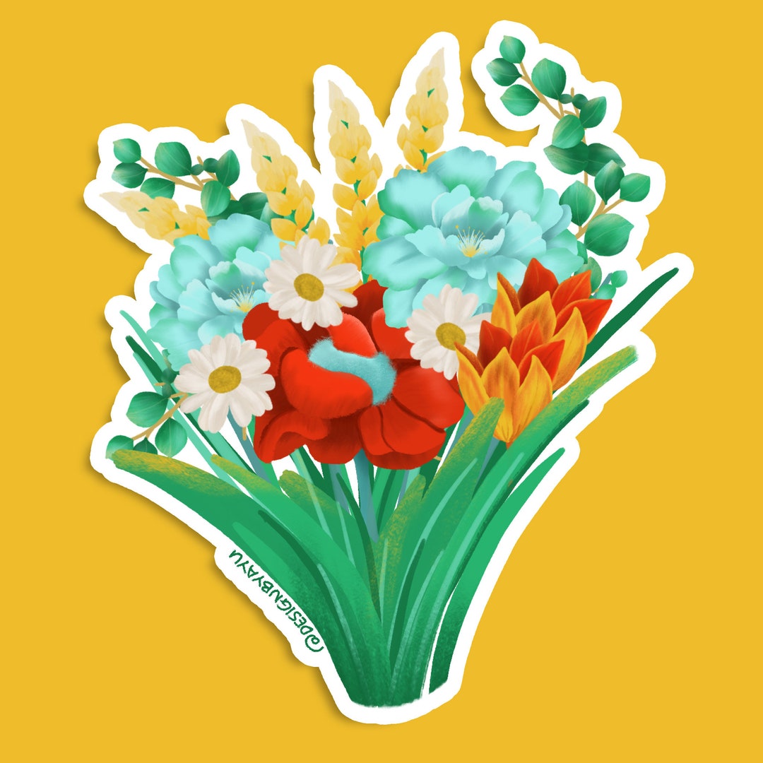 Flower Bouquet Illustration Sticker - Etsy