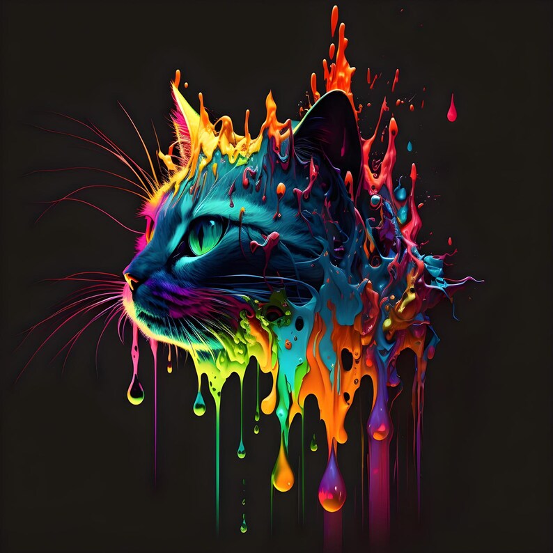 Bundle of Cats — Neon Colors — Drip Art - Etsy