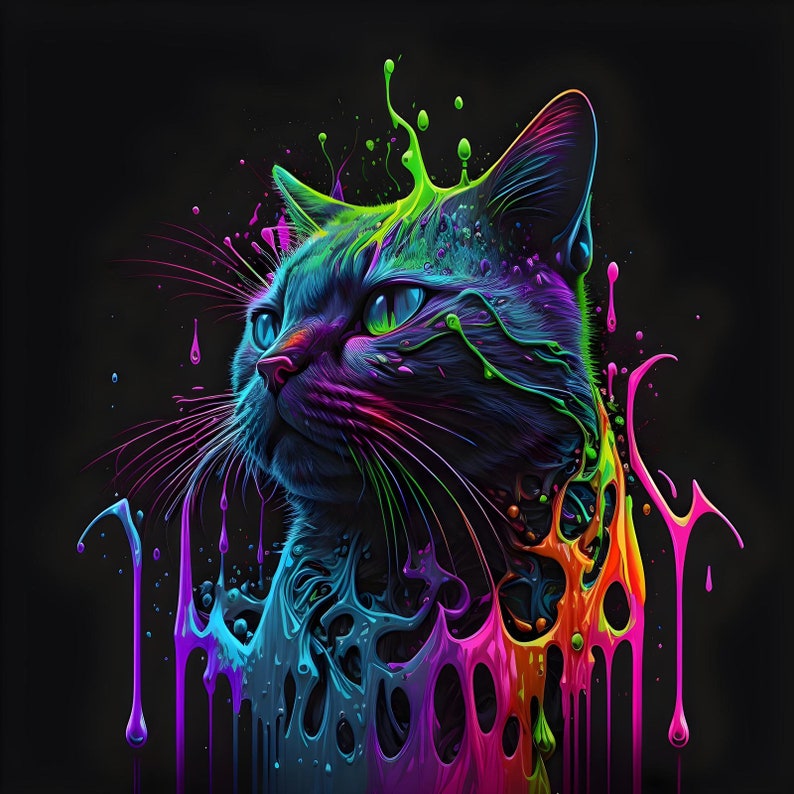 Bundle of Cats — Neon Colors — Drip Art - Etsy