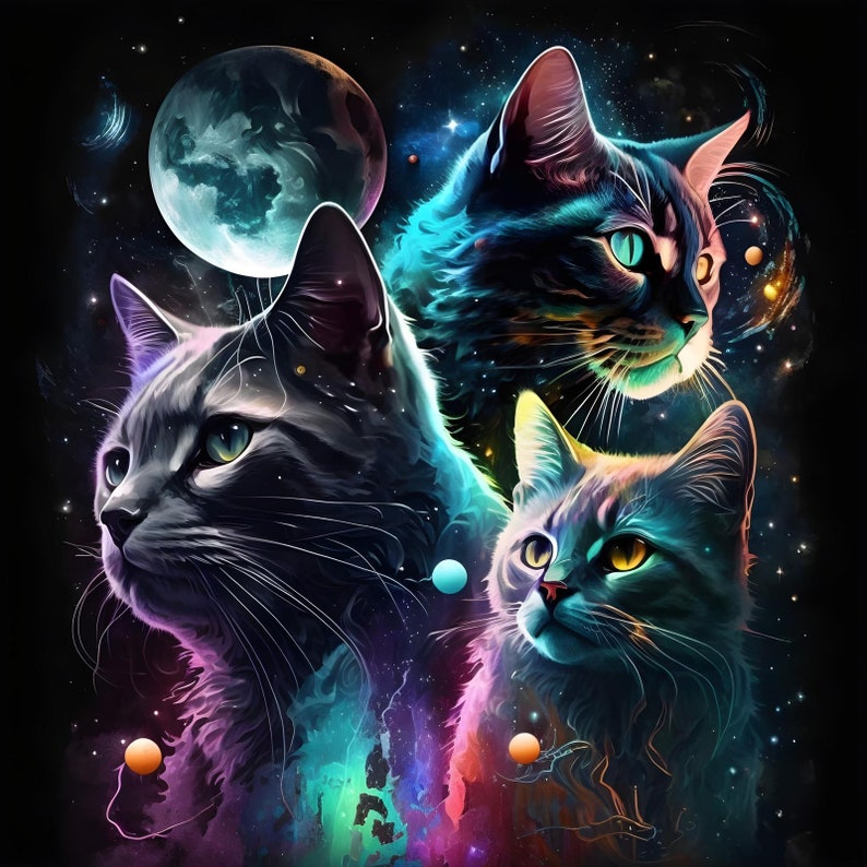 Bundle of Abstract Arts of Cats — Stars — Boreal Lights — Vibrant ...