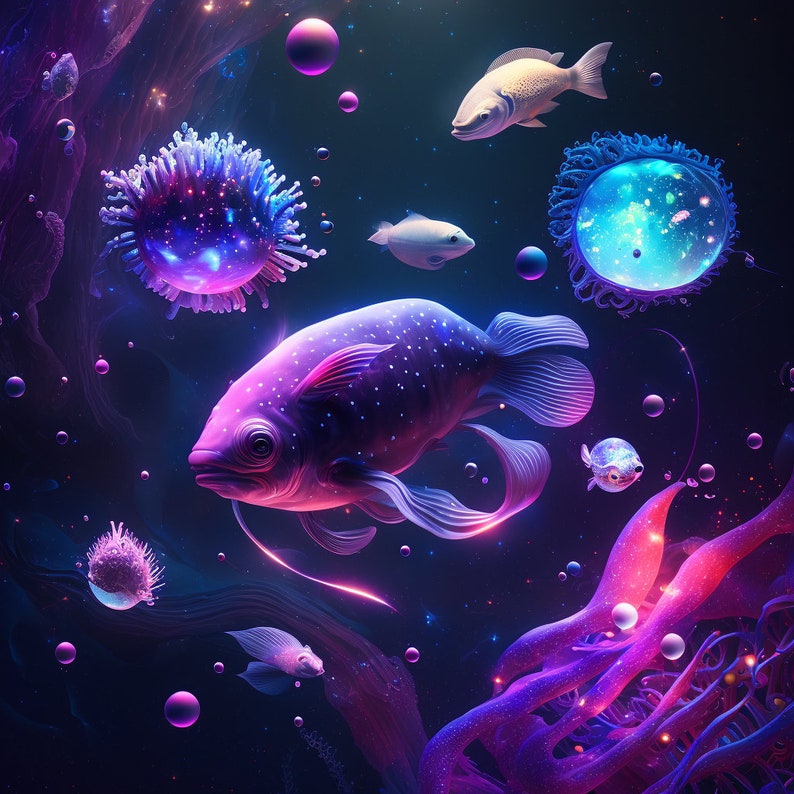 Bundle of Abstract Marine Life Art — Neon Colors - Etsy