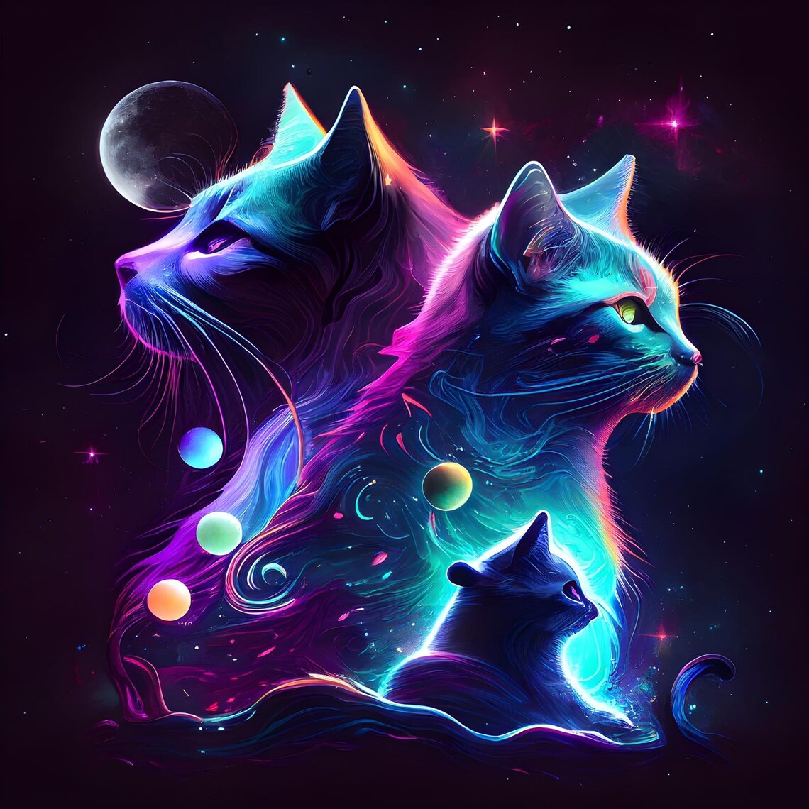 Bundle of Abstract Arts of Cats — Stars — Boreal Lights — Vibrant ...