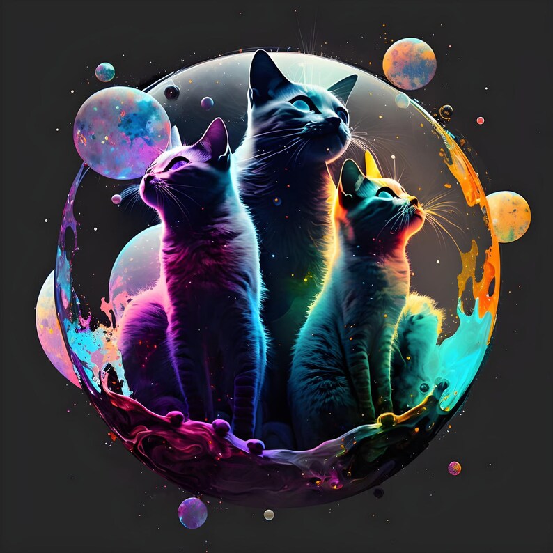 Bundle of Abstract Arts of Cats — Stars — Boreal Lights — Vibrant ...