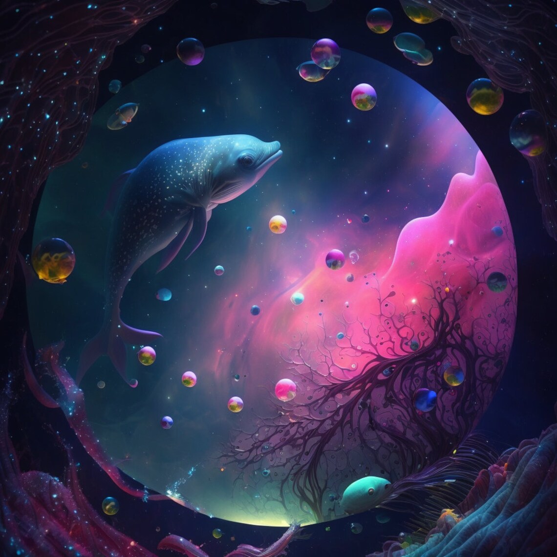 Bundle of Abstract Marine Life Art Neon Colors - Etsy