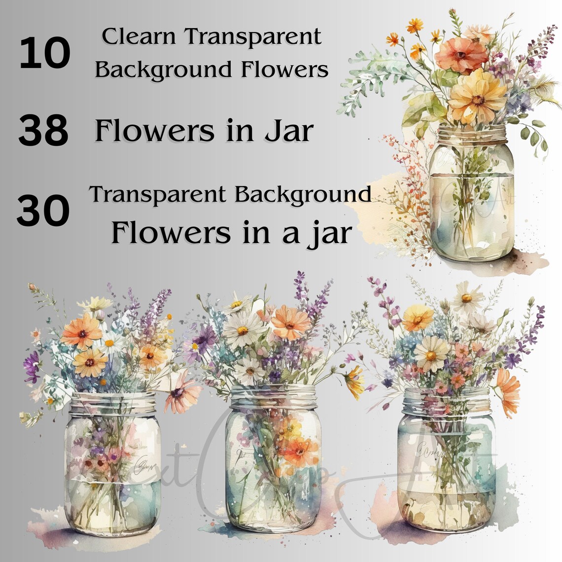 Watercolor Floral Clipart Set: Wildflower PNG Images (commercial Use ...
