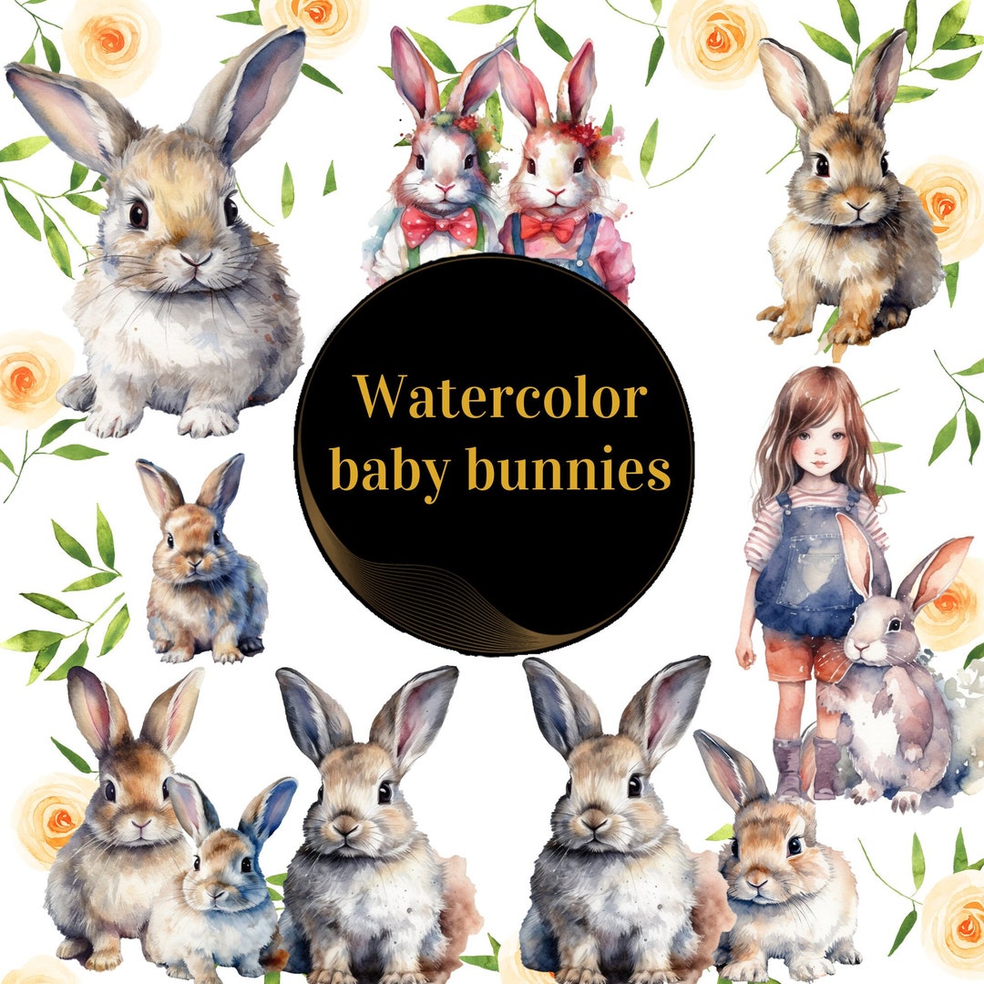 Set of 70, Watercolor Baby Bunnies Clipart - High Quality Images ...
