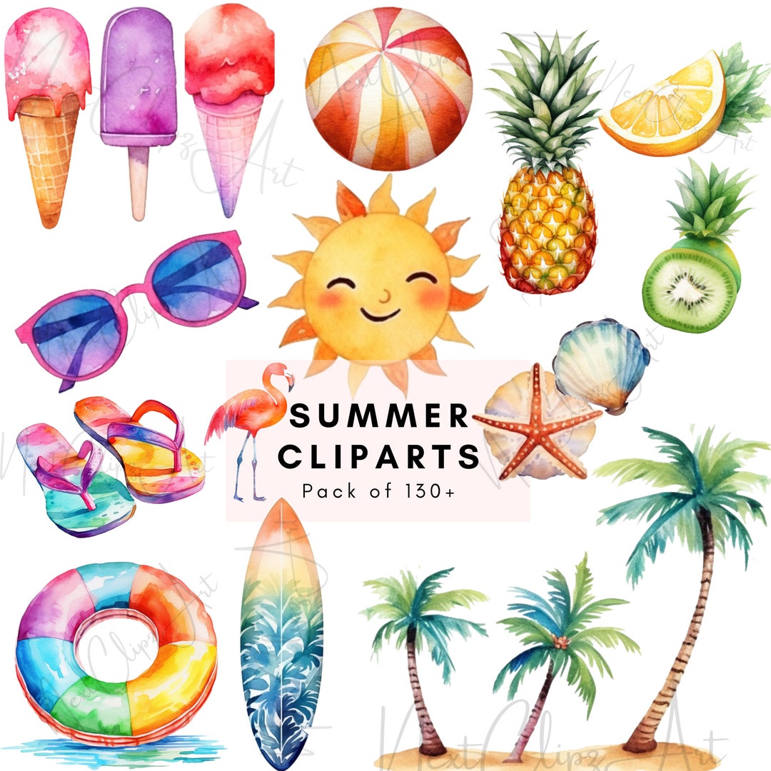 Summer Clipart | Seasonal & Watercolor | Sun, Flipflops , Popsicles ...