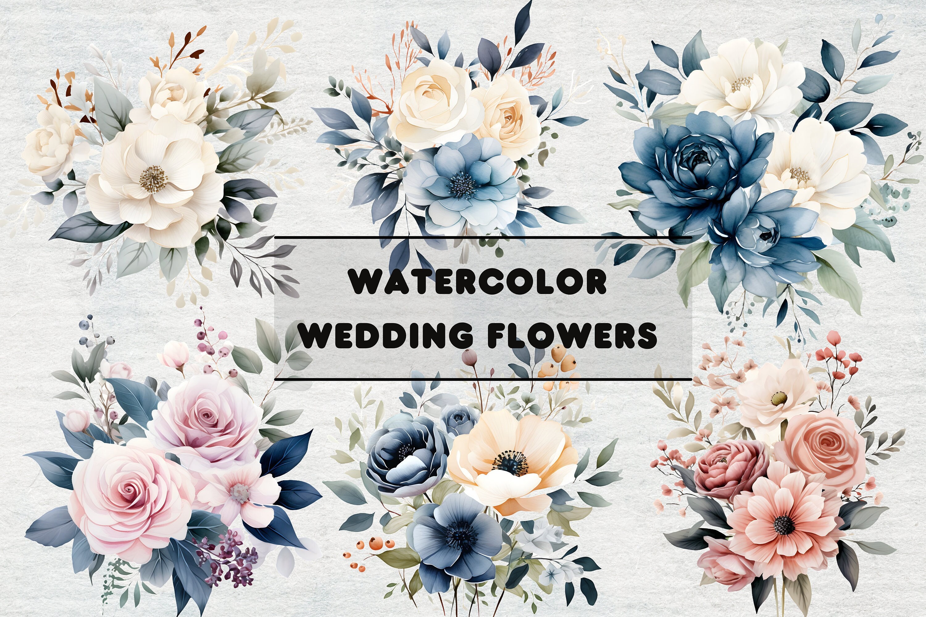 Watercolor Wedding Flowers Set of 18 PNG bridal Bouquet - Etsy