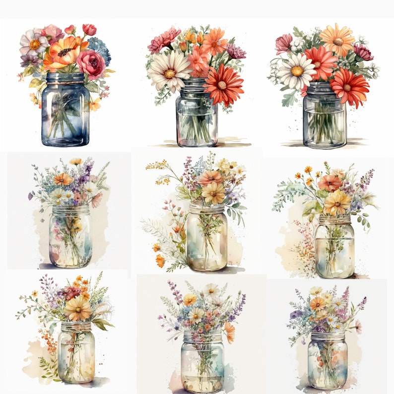 Watercolor Floral Clipart Set: Wildflower PNG Images (commercial Use ...