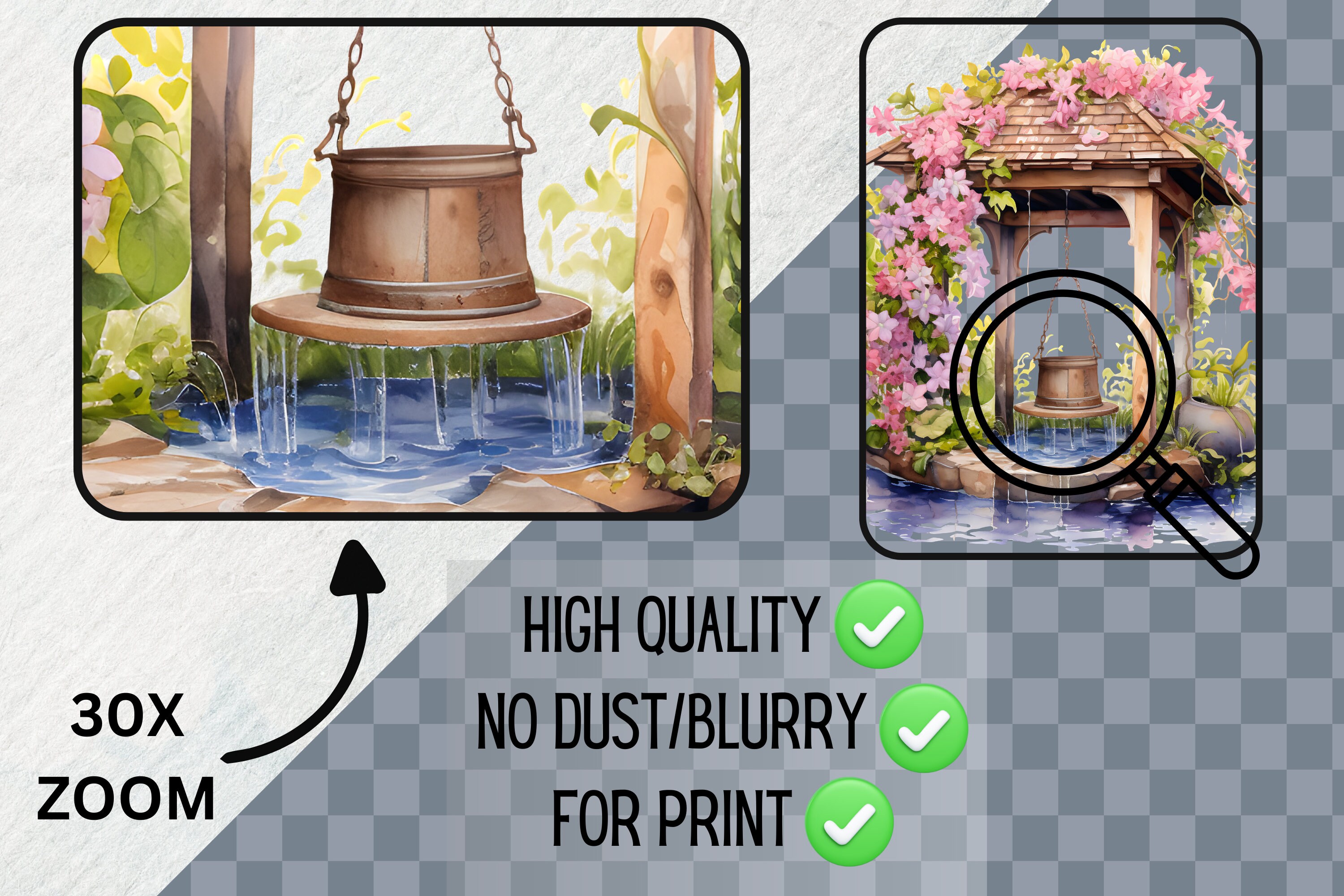 12 Watercolor Spring Wells Clipart - Springtime Cute Wishing Well ...