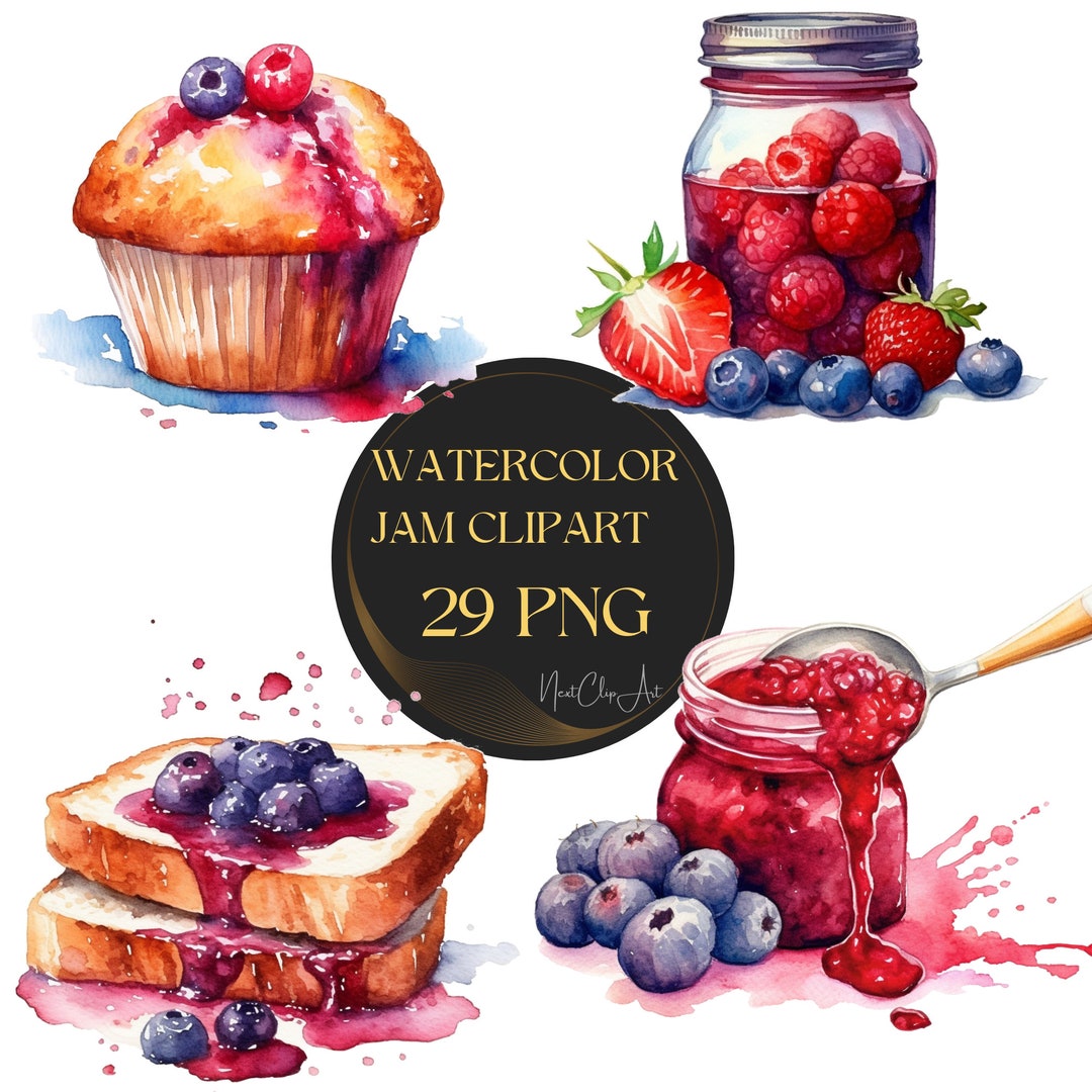 Watercolor Berry Jam Clipart - Raspberry, Strawberry, Blackberry, and ...