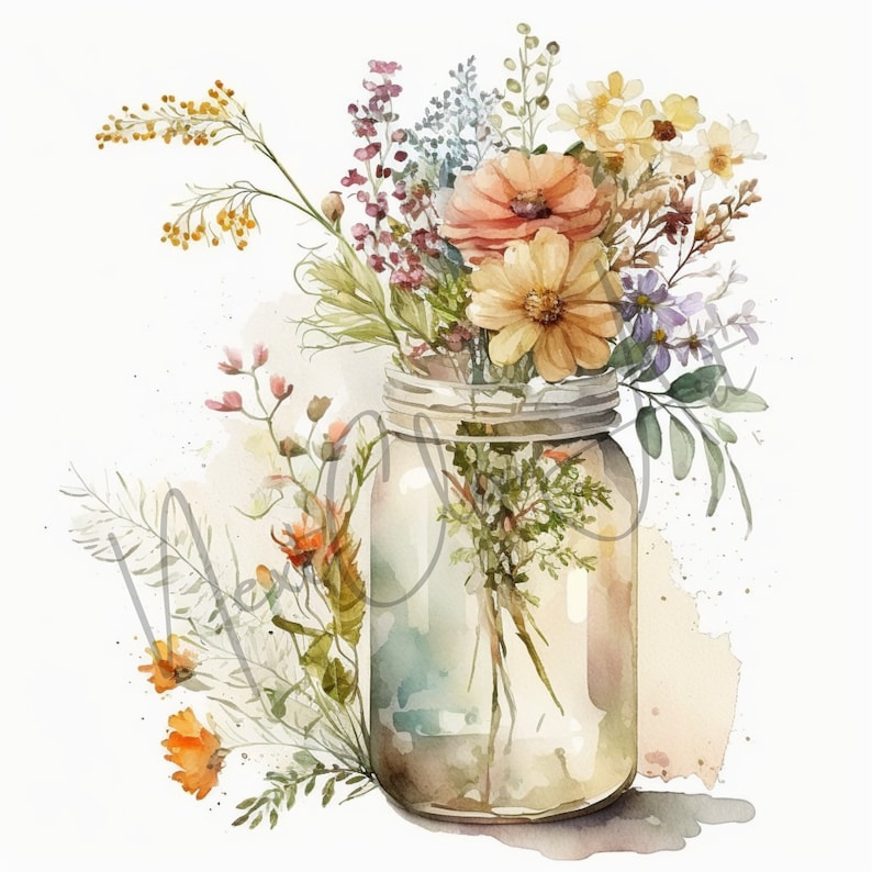 Watercolor Floral Clipart Set: Wildflower PNG Images (commercial Use ...