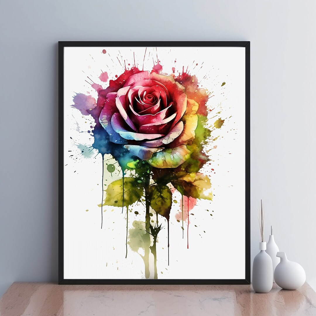 Rose Poster Printable Art, Watercolor Flower Print, Nature Wall Decor ...