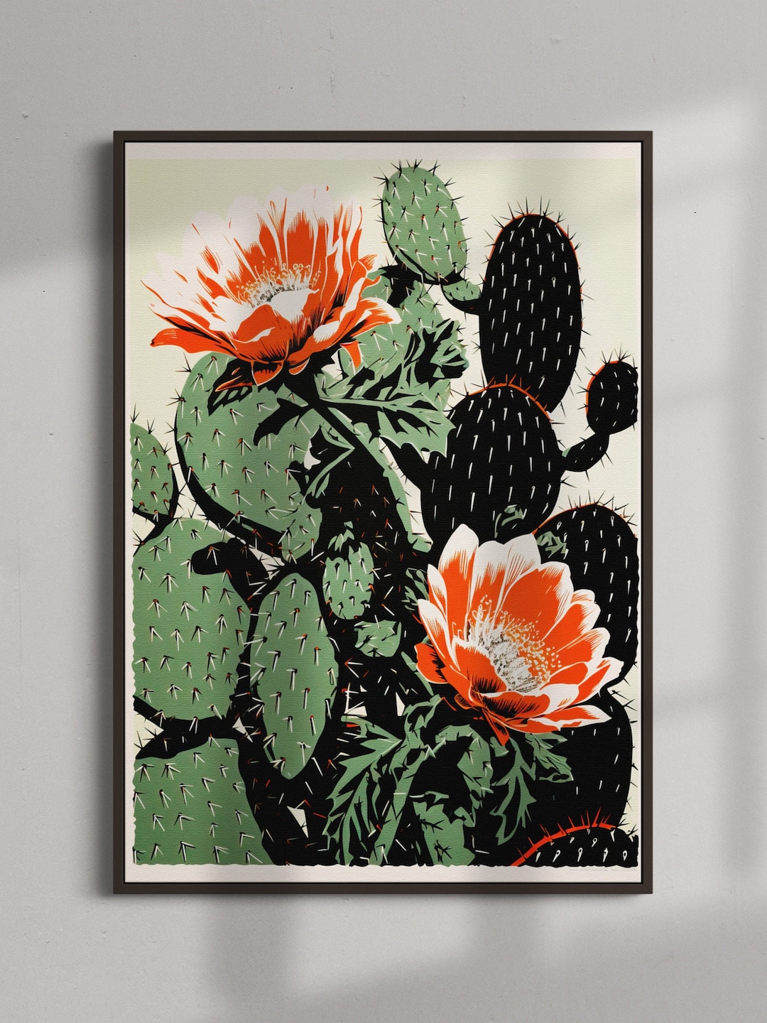 Cactus Bloom Linocut - Floral Illustration Art Print - Printable Wall ...