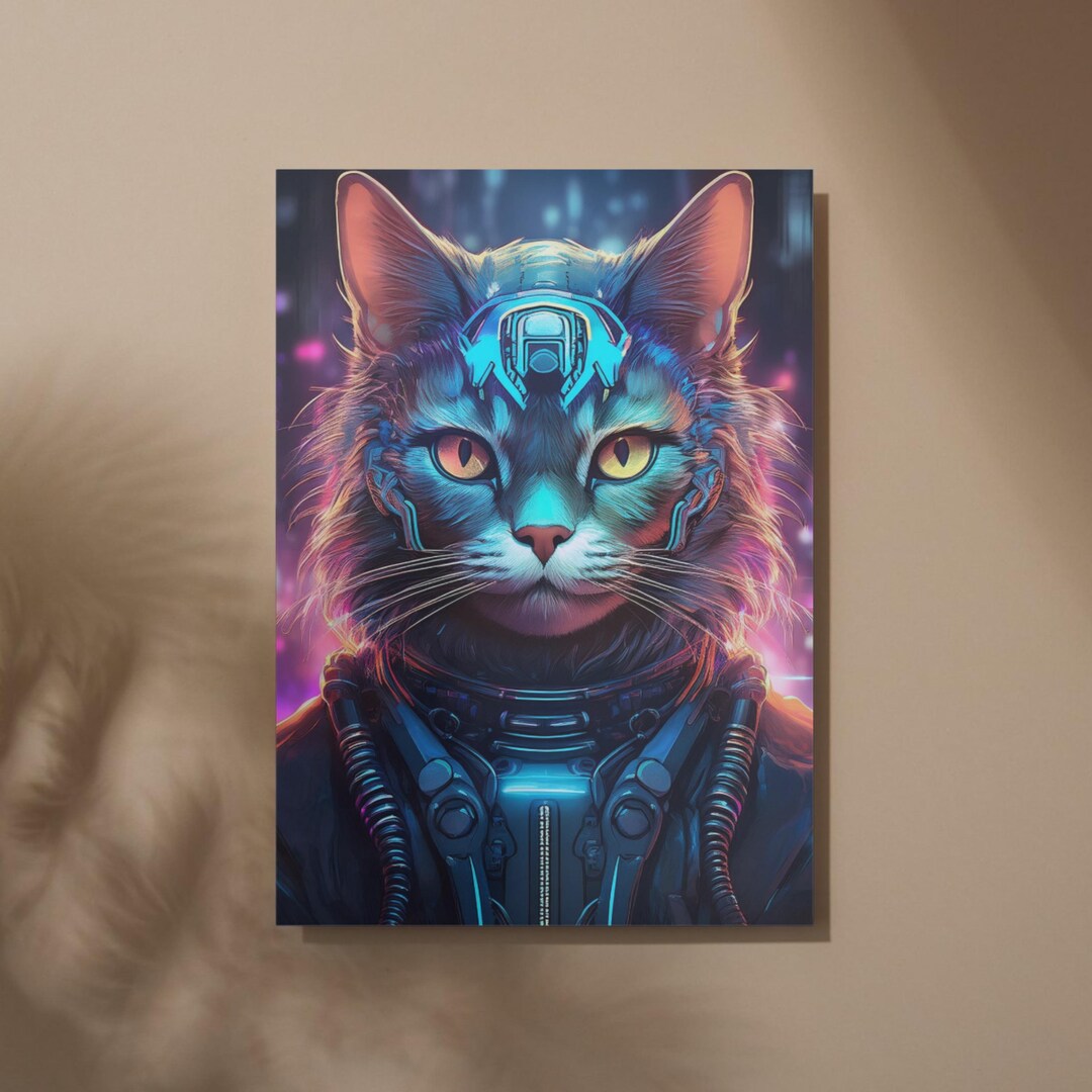 Cyberpunk Cybercat Poster, Maine Coon, Sphynx, Siberian Cats Scratching ...