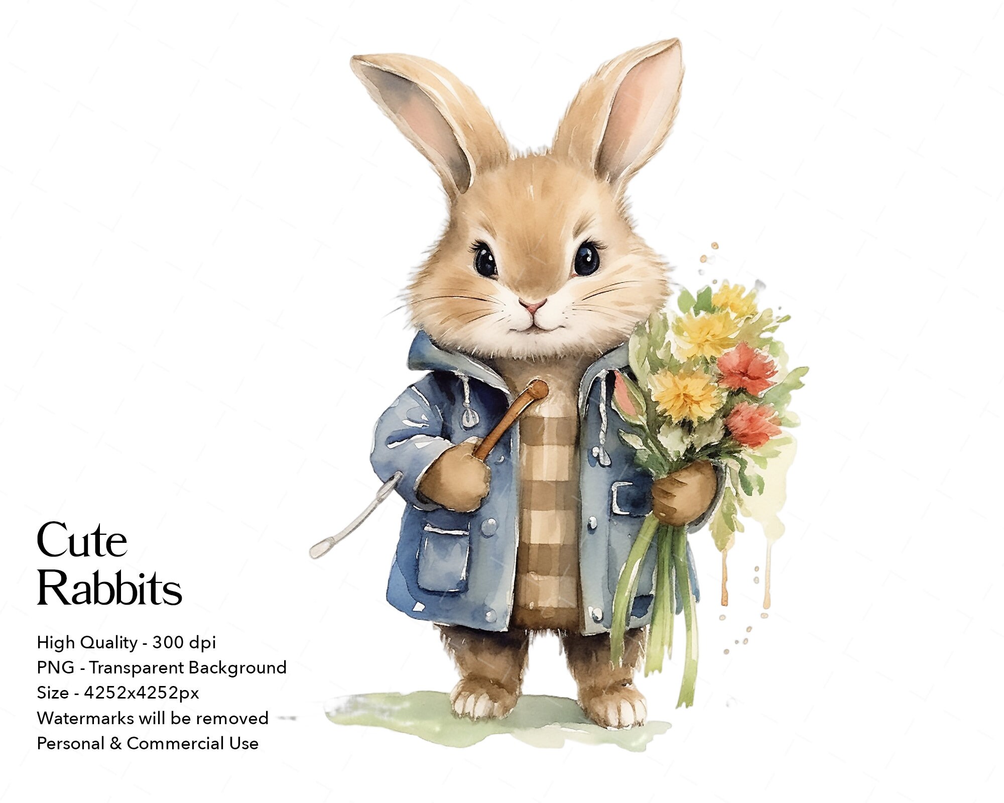 20 Cute Rabbit Clipart Pngs, Commercial Use, Digital Download, Mixed ...