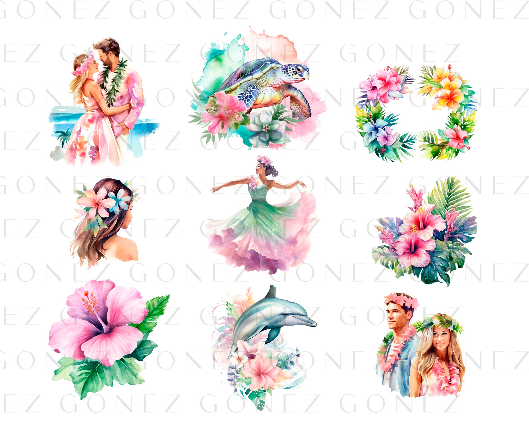 Watercolor Hawaii Clipart Watercolor Tropical Island Clip - Etsy