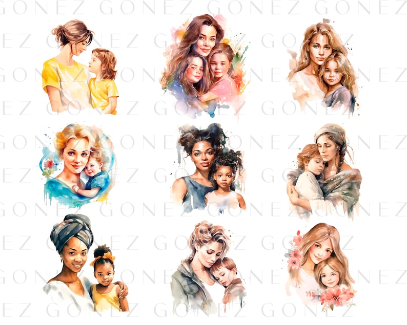 Watercolor Mom and Daughter Clipart Pack, Clipart for Commercial Use ...