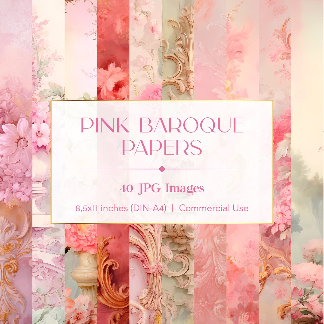 40 Pink Baroque Paper, Digital Notebooking Paper Journal Pages Rococo ...