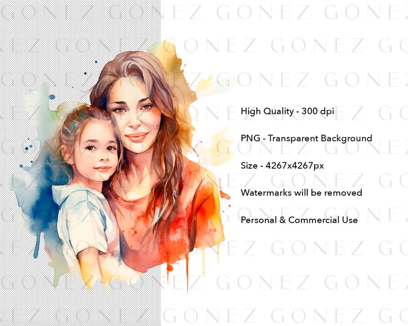 Watercolor Mom and Daughter Clipart Pack, Clipart for Commercial Use ...