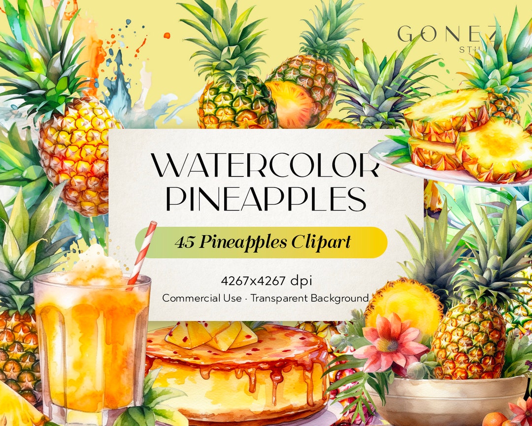 Watercolor Pineapples Designs Instant Download for Commercial Use ...