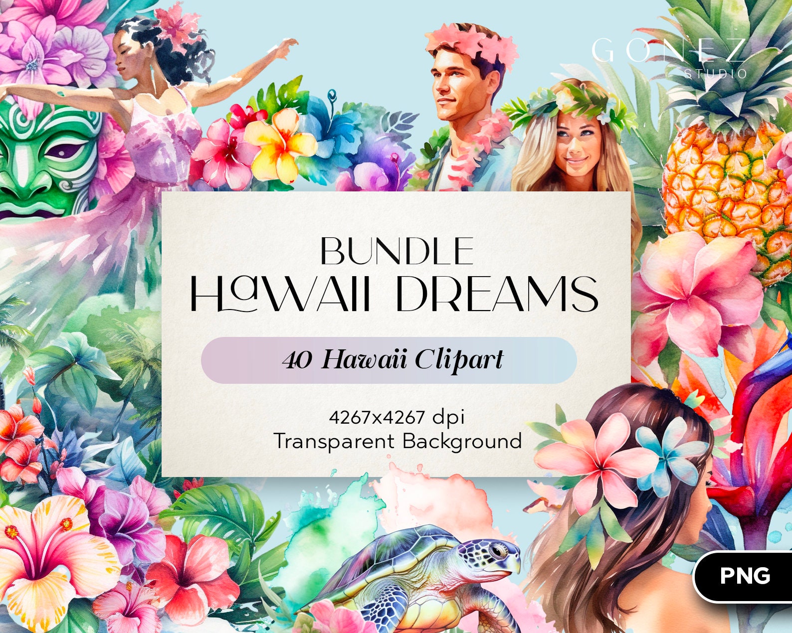 Watercolor Hawaii Clipart Watercolor Tropical Island Clip - Etsy