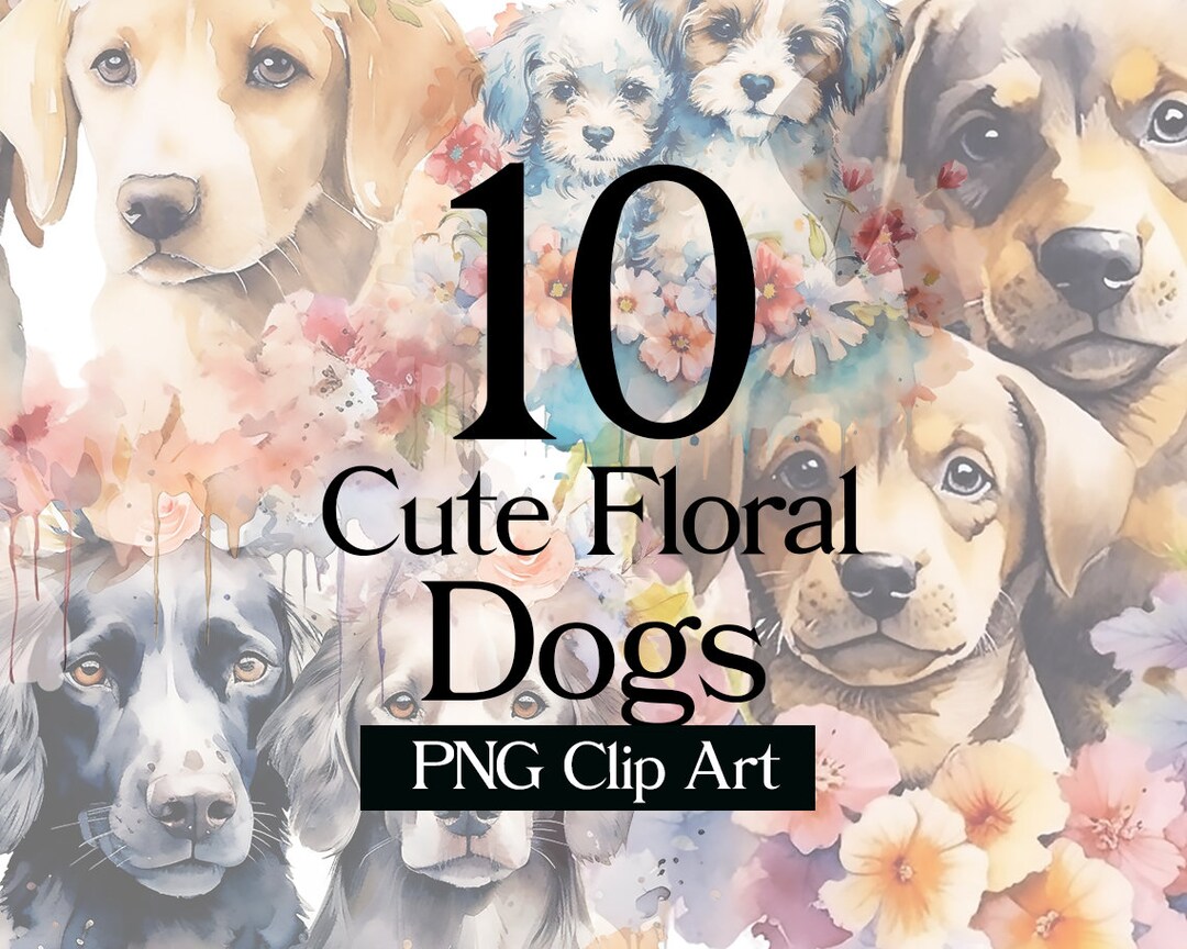 10 Cute Floral Dogs Clipart Pngs Commercial Use Digital - Etsy