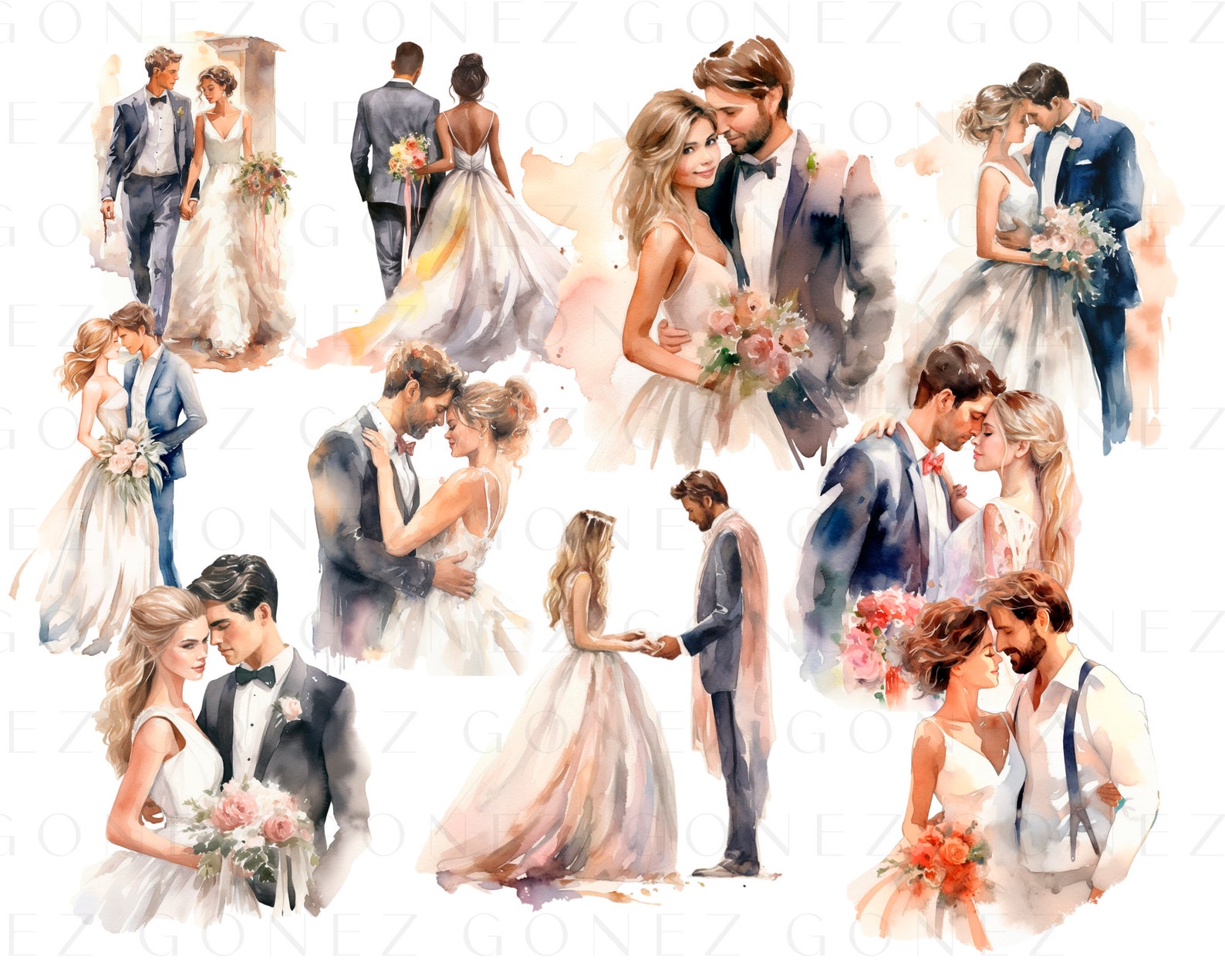 Watercolor Wedding Clipart Bundle 137 Beautiful Enchanted - Etsy
