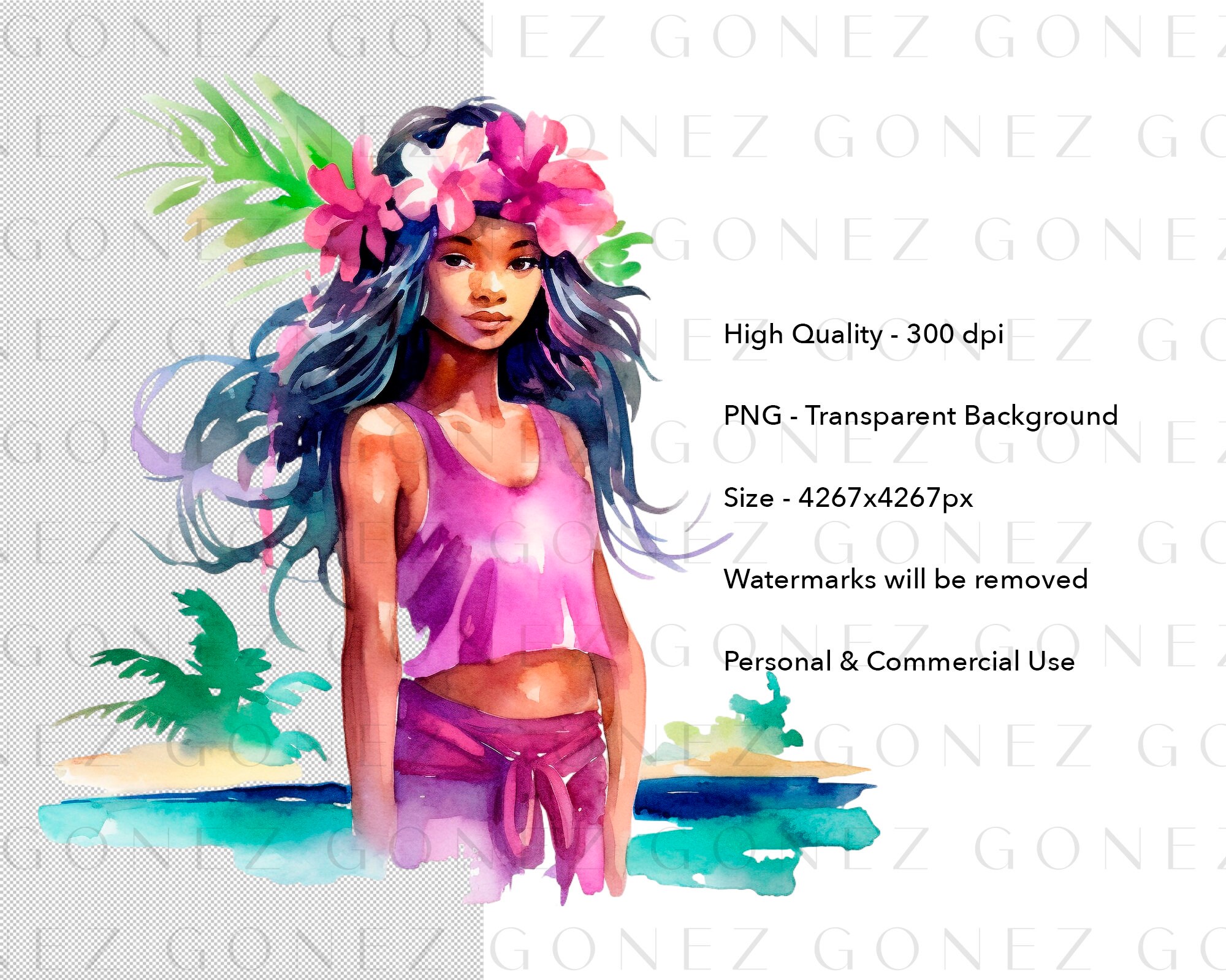 Watercolor Hawaii Clipart Watercolor Tropical Island Clip - Etsy