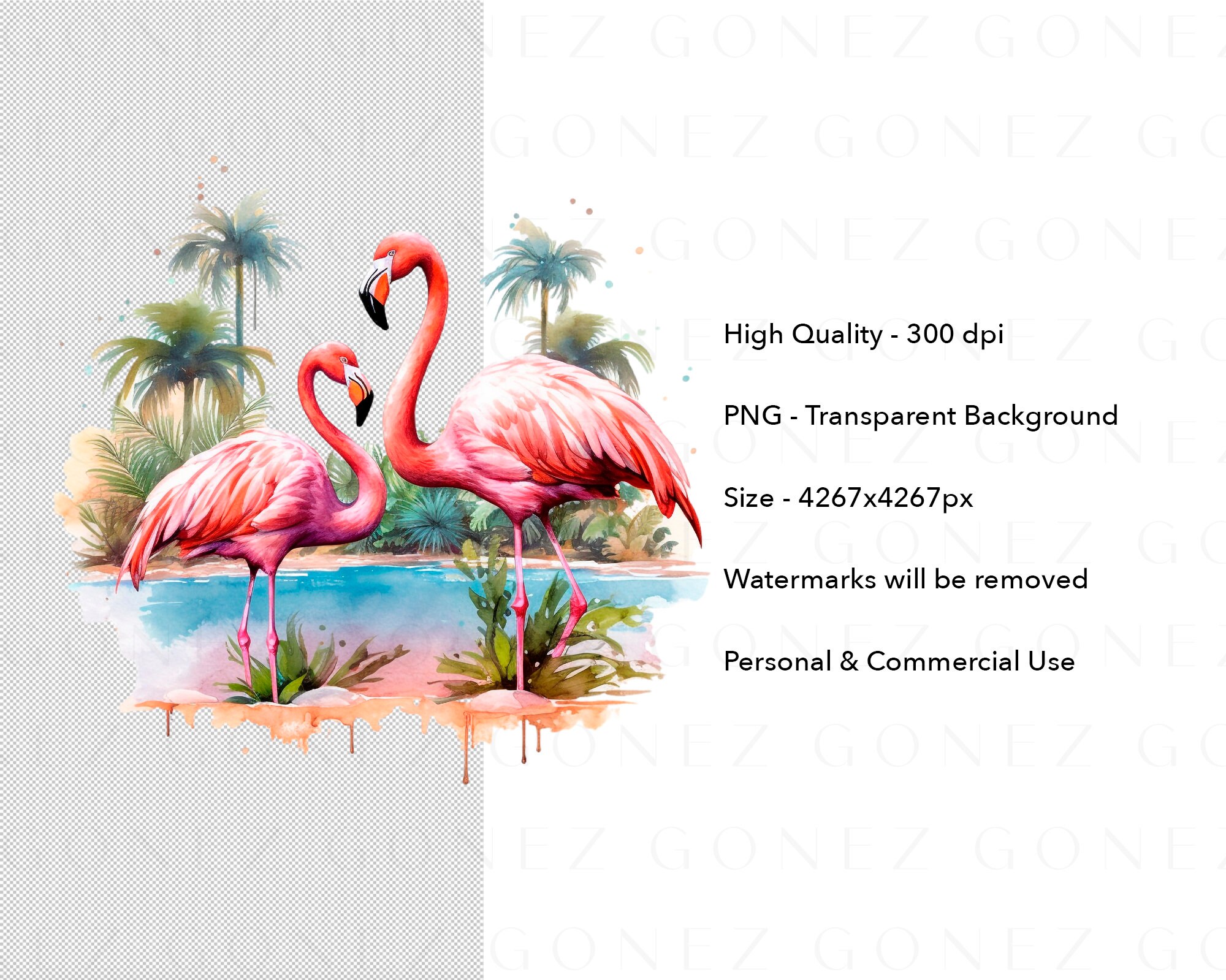 Watercolor Flamingos Clipart Bundle, Tropical Flamingos, Flamingo PNG ...