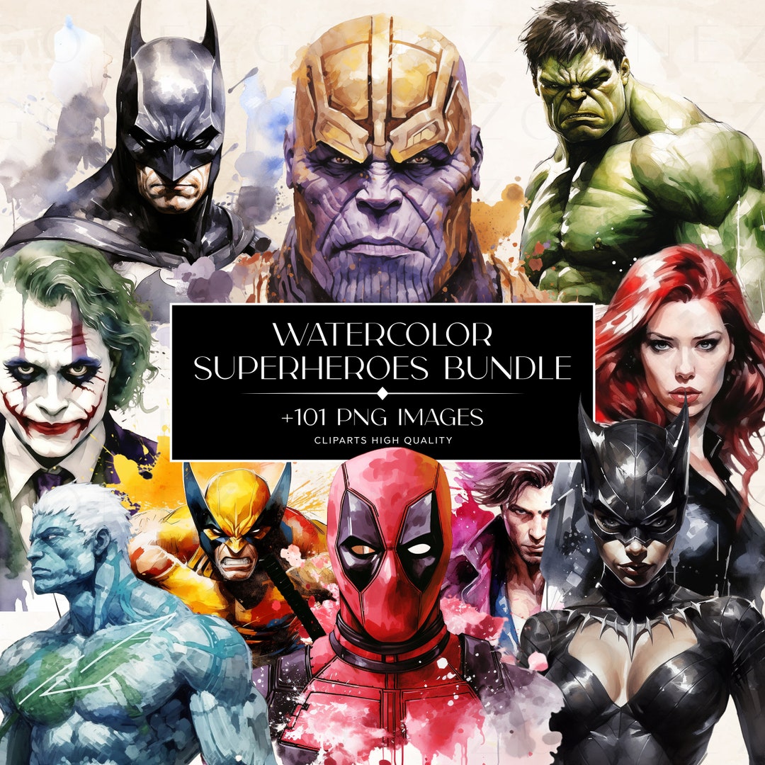 101 Watercolor Superheroes Clipart, Perfect for Scrapbooks, Cards ...