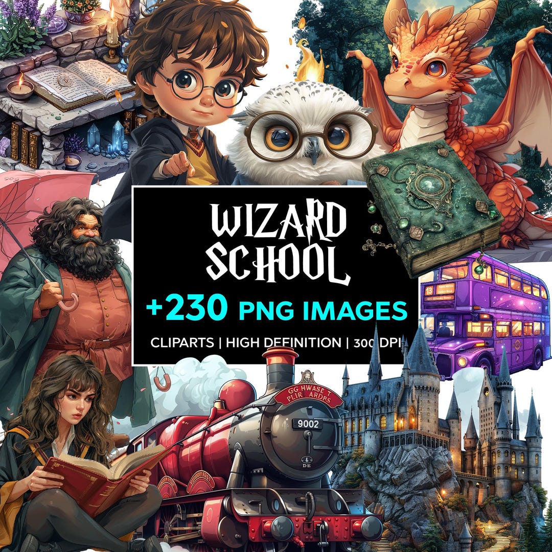 Wizard School Clipart Bundle 200 High-resolution Magical Illustrations ...