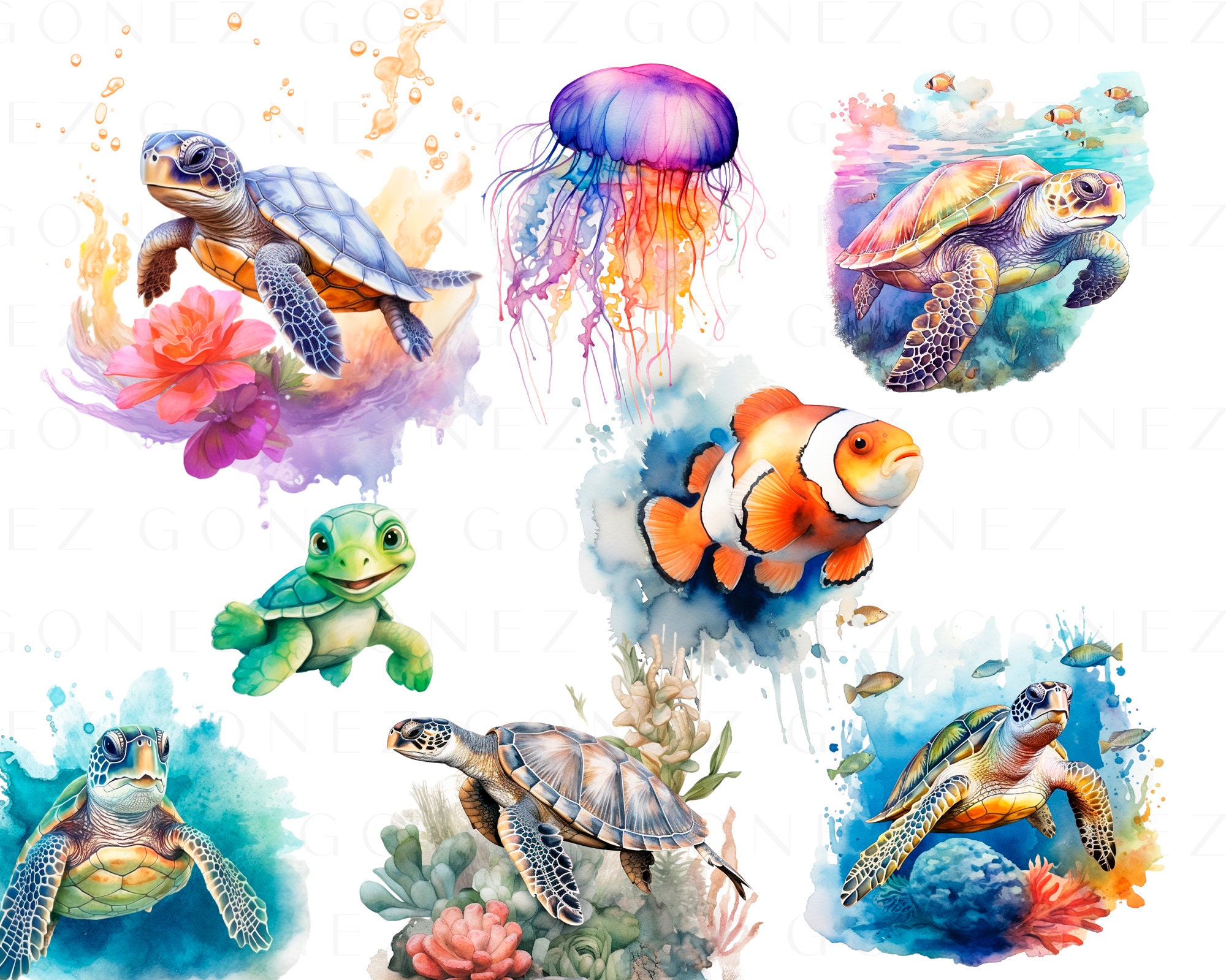 Watercolor Sea Turtles Clip Art Sea Turtle Digital Downloads - Etsy ...