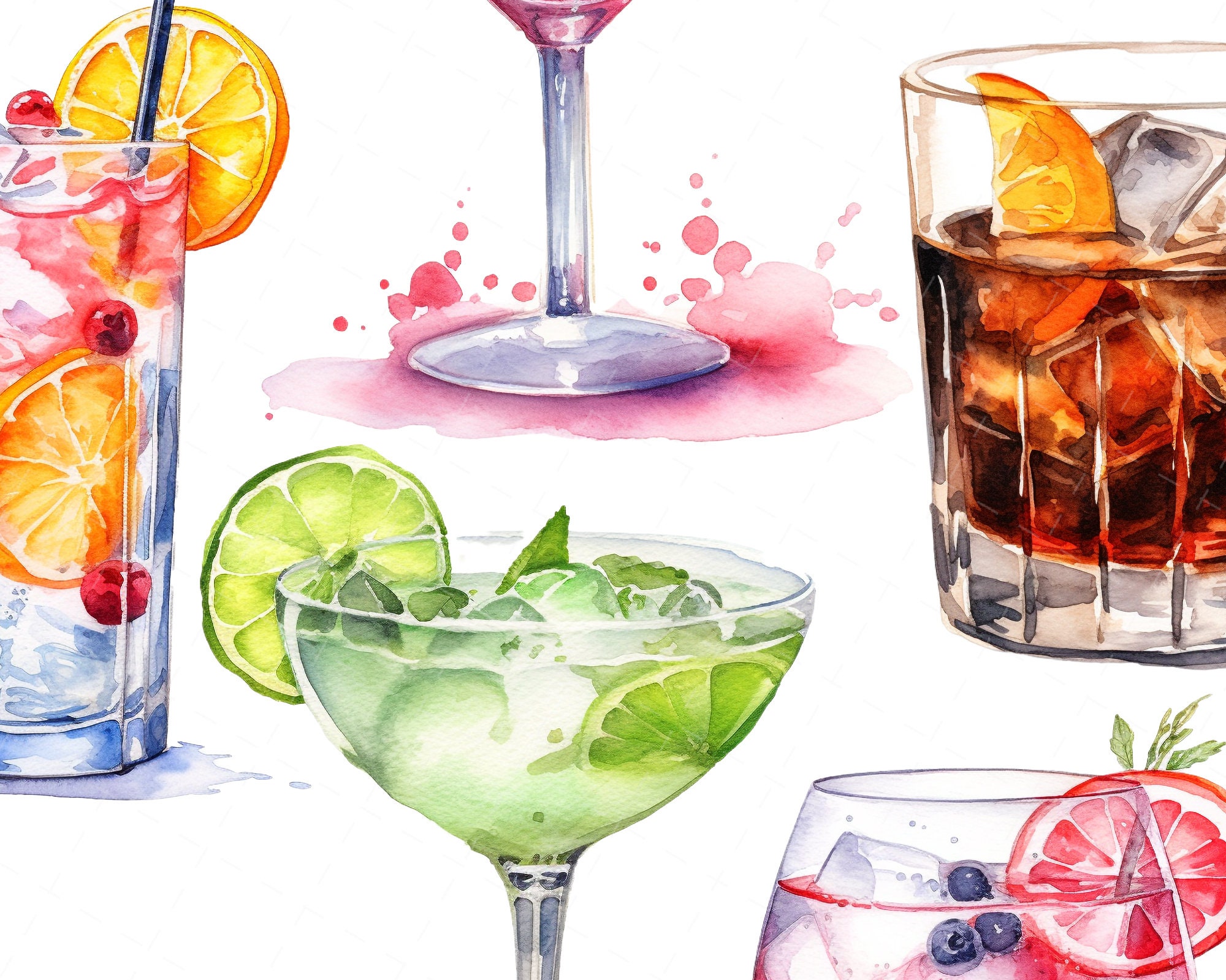 100 Cocktails Clipart Watercolor Cocktails Cocktails - Etsy
