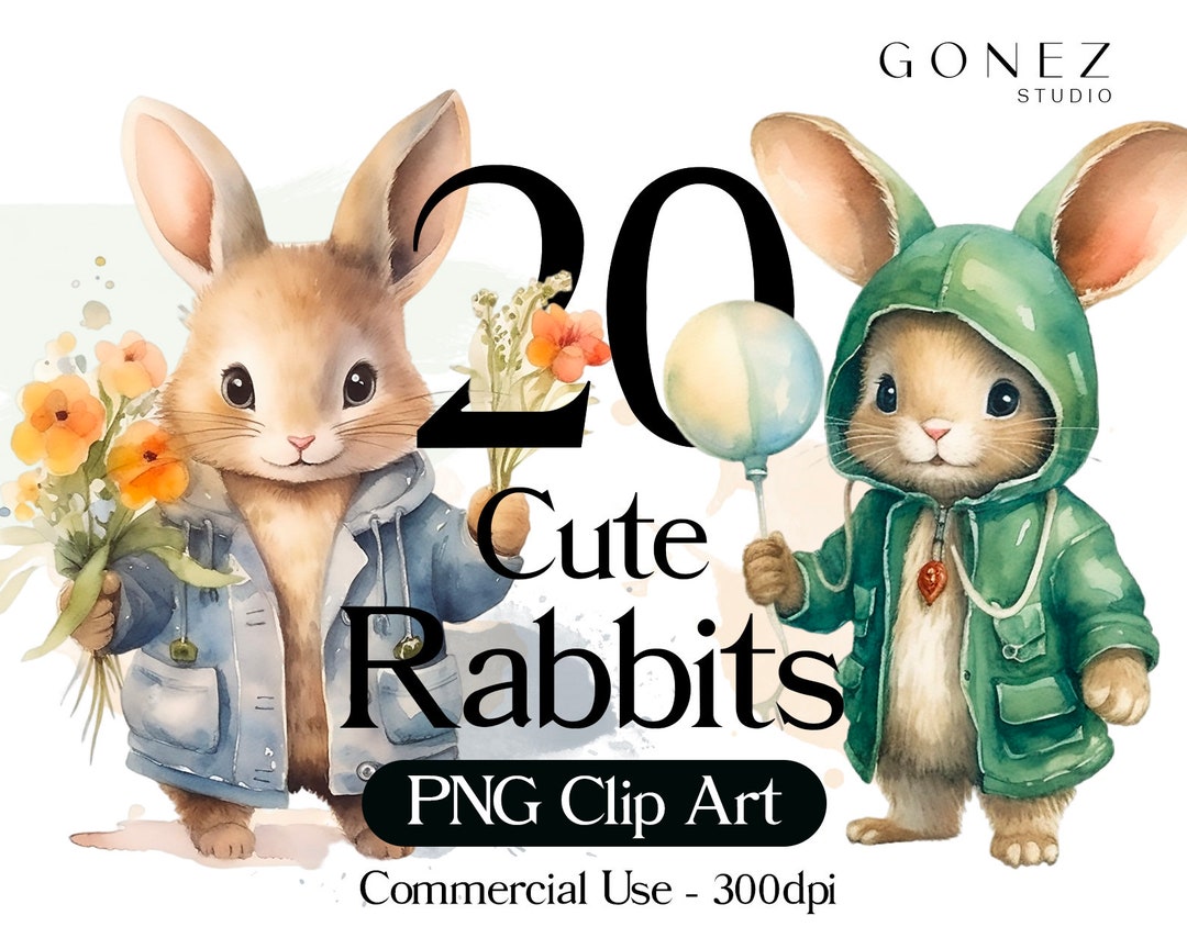 20 Cute Rabbit Clipart Pngs, Commercial Use, Digital Download, Mixed ...