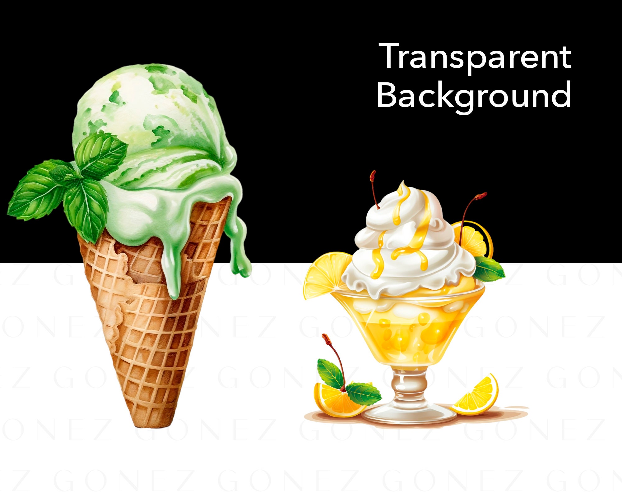 Ice Cream Watercolor Clipart Bundle, 103 PNG Images of Ice Cream ...