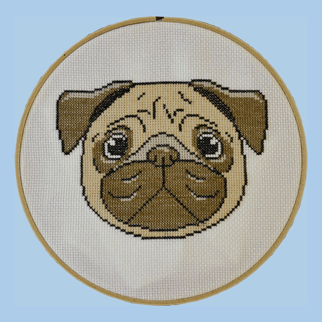 Pug Cross Stitch Pattern, Dog Embroidery Pattern, PDF Instant Download ...