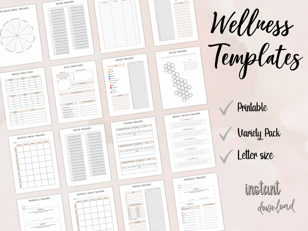Wellness Planner Printable | Self Care Bundle | Wellness Printable ...